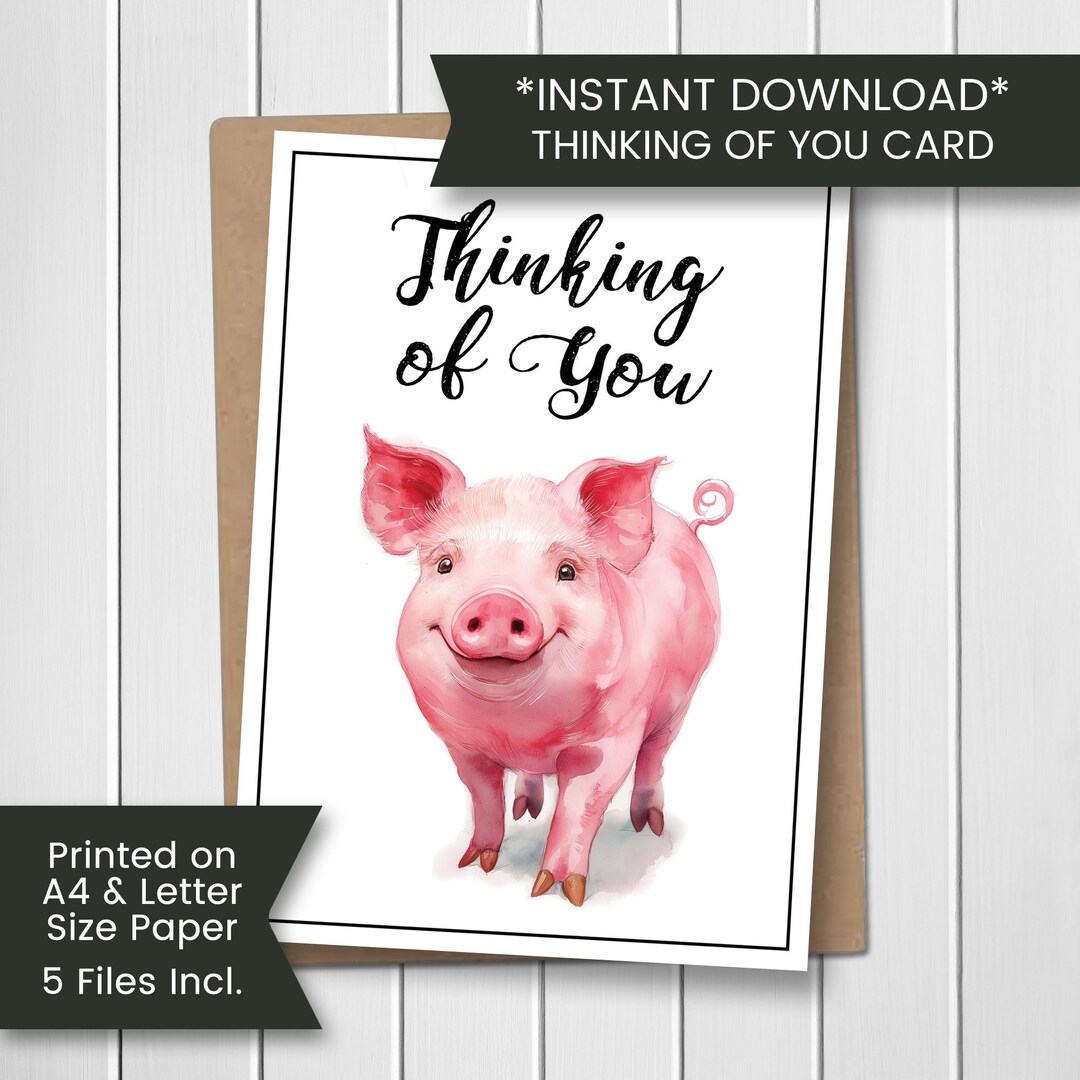 Thinking of You Card, Printable Pig Card, Printable Thinking of You ...