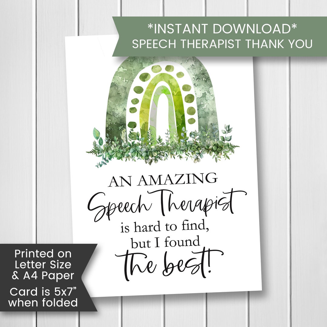 Printable Speech Therapist Thank You Card for Her, Thank You for ...
