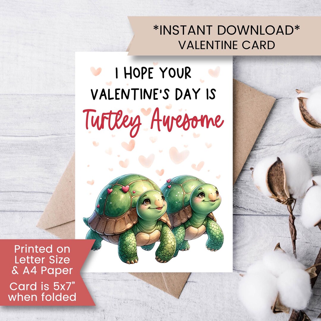 Turtle Valentines Day Card for Nephew Printable, Valentine Turtle for ...
