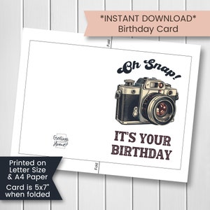 Retro Camera Birthday Card Printable, Oh Snap Birthday Card for ...