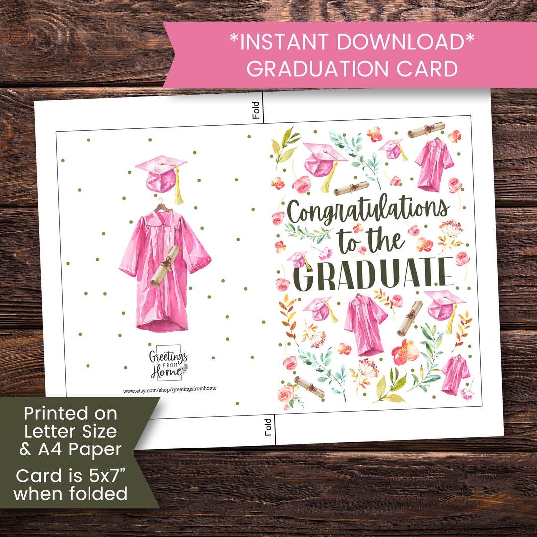 Printable Pink Graduation Card, Congratulations to the Graduate Card ...