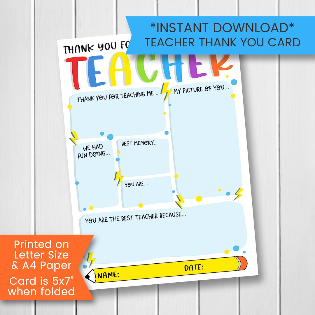 Teacher Appreciation Printable Card, Thank You Card Teacher Gift ...