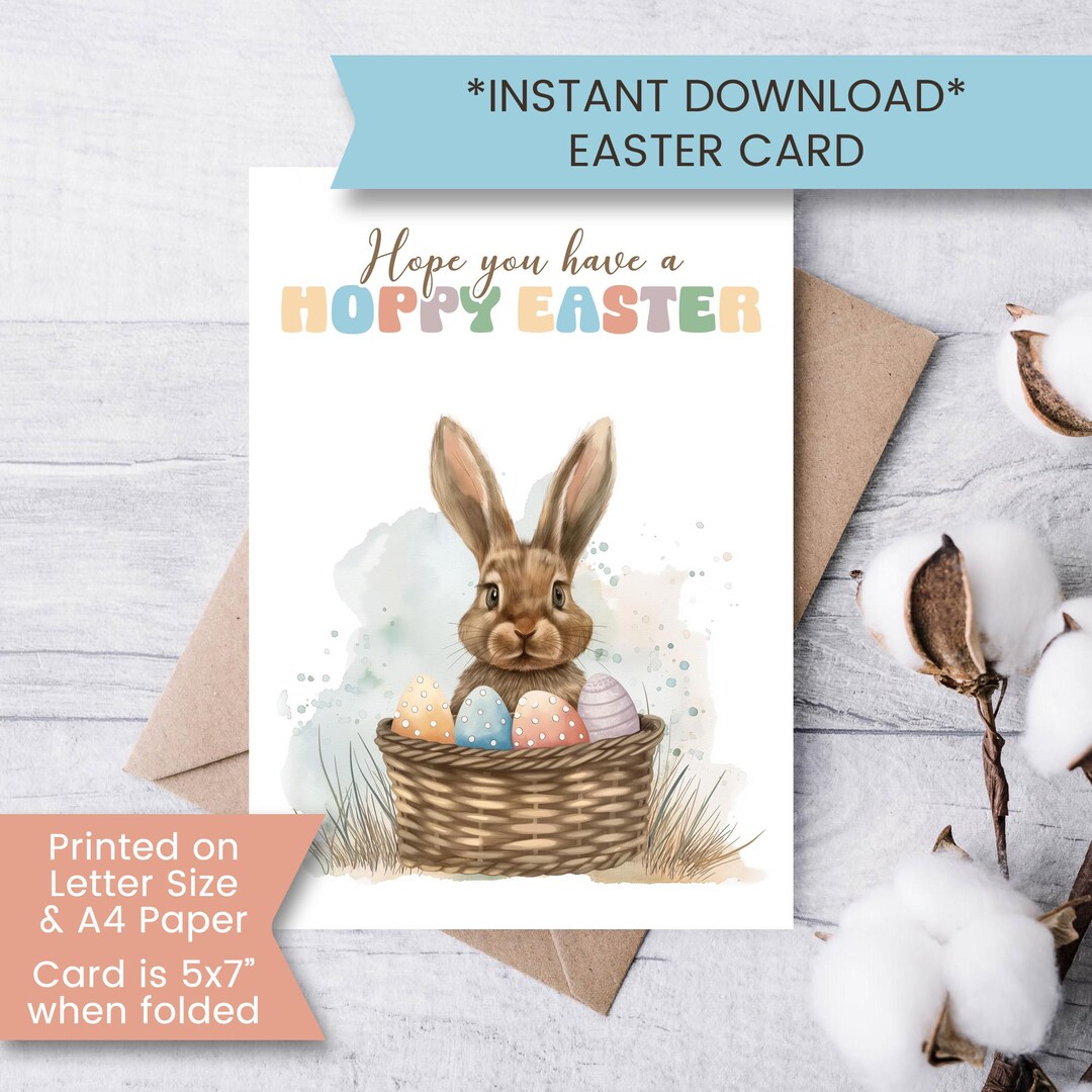 Printable Happy Easter Card for Her, Hoppy Easter Card, Watercolor ...