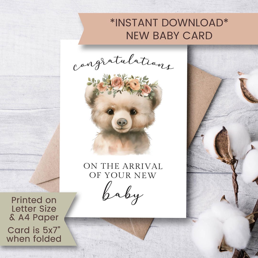 Printable New Baby Card for Baby Shower, Congratulations on Your New ...