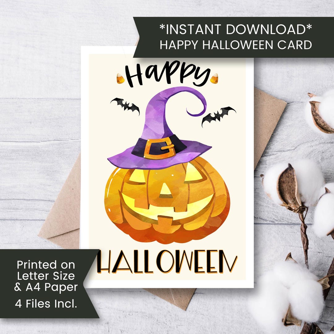 Printable Halloween Card for Kids, Pumpkin Card for Halloween Printable ...