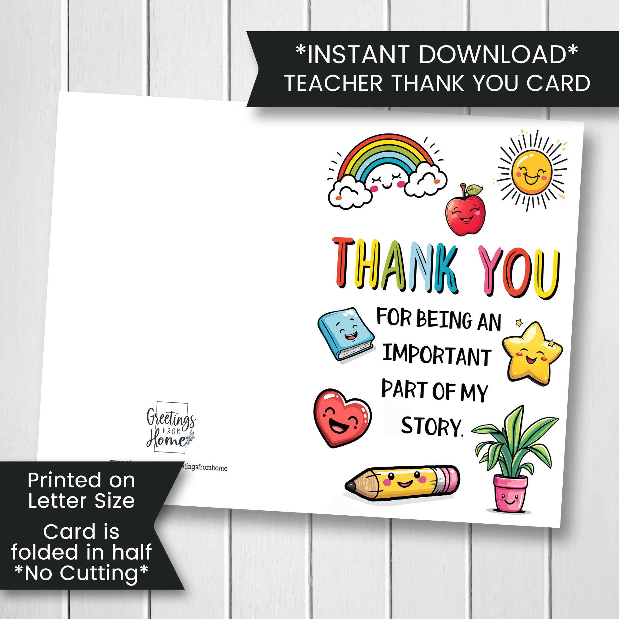 Thank You Card for Teacher Printable, Year End Teacher Card, Teacher ...