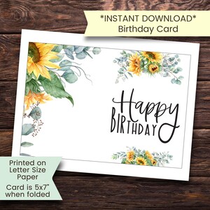 Sunflower Birthday Card, Sunflower Card, Printable Sunflower Birthday ...