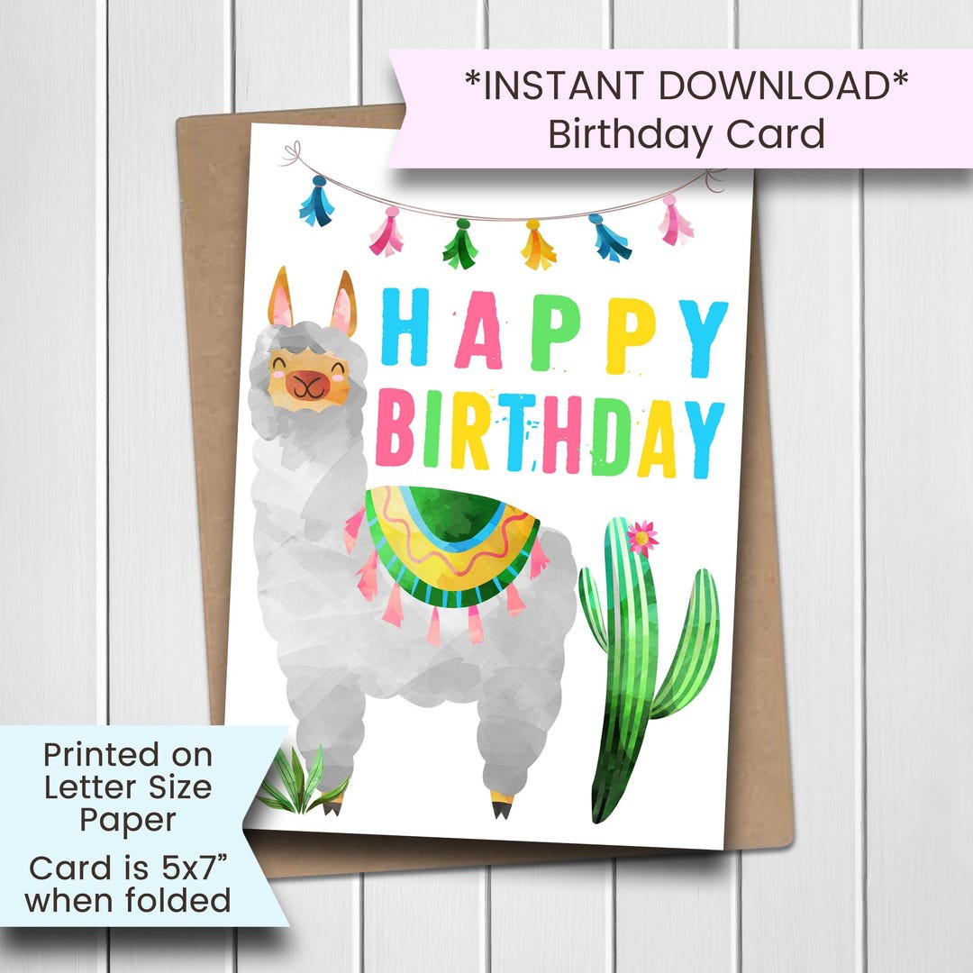 Llama Birthday Card for Her, Printable Birthday Card With Llama, Cute ...