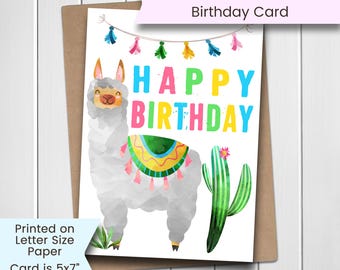 Printable Llama Happy Birthday Card Digital Download - Etsy