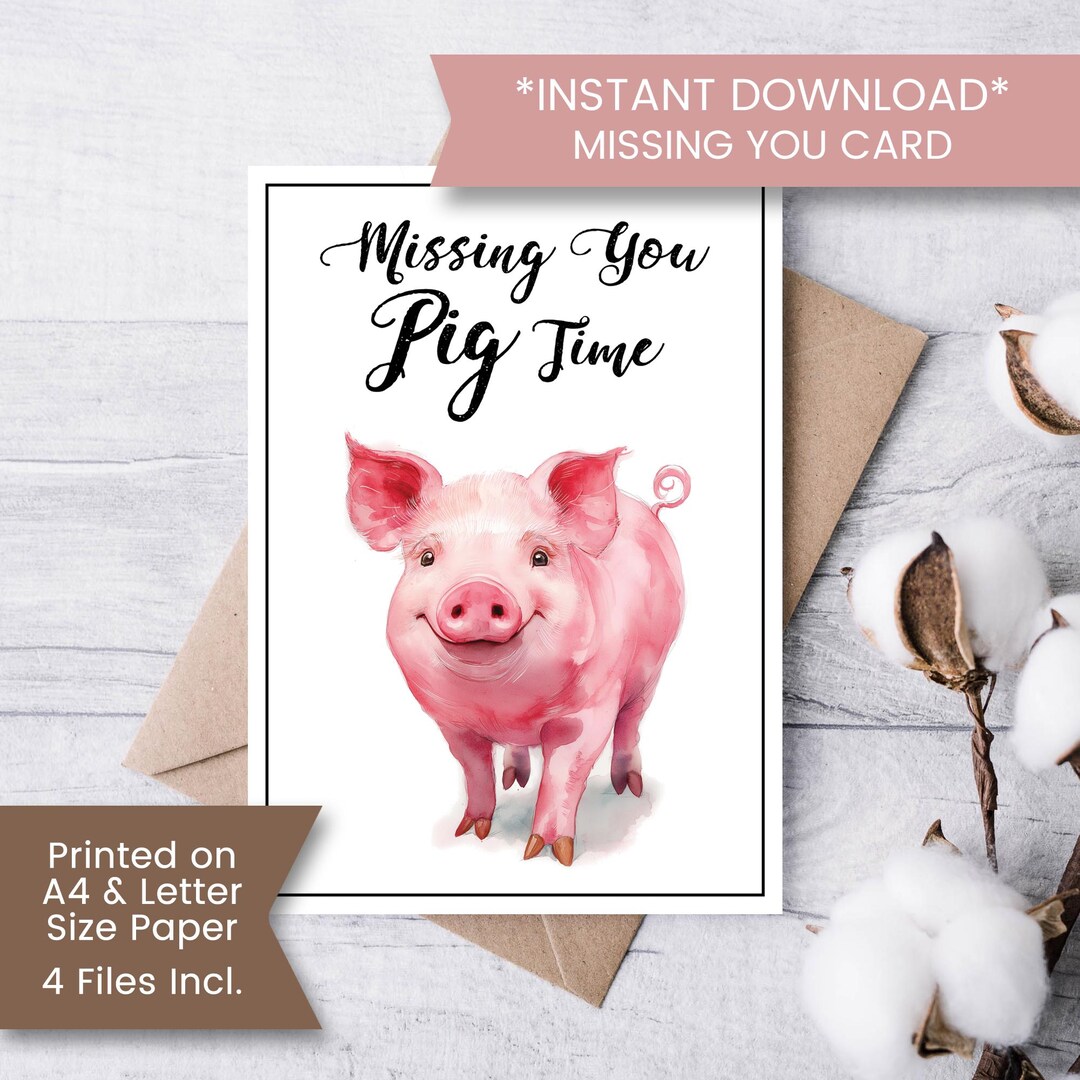 Printable Missing You Card for Pig Lover, Thinking of You Card Pig Card ...