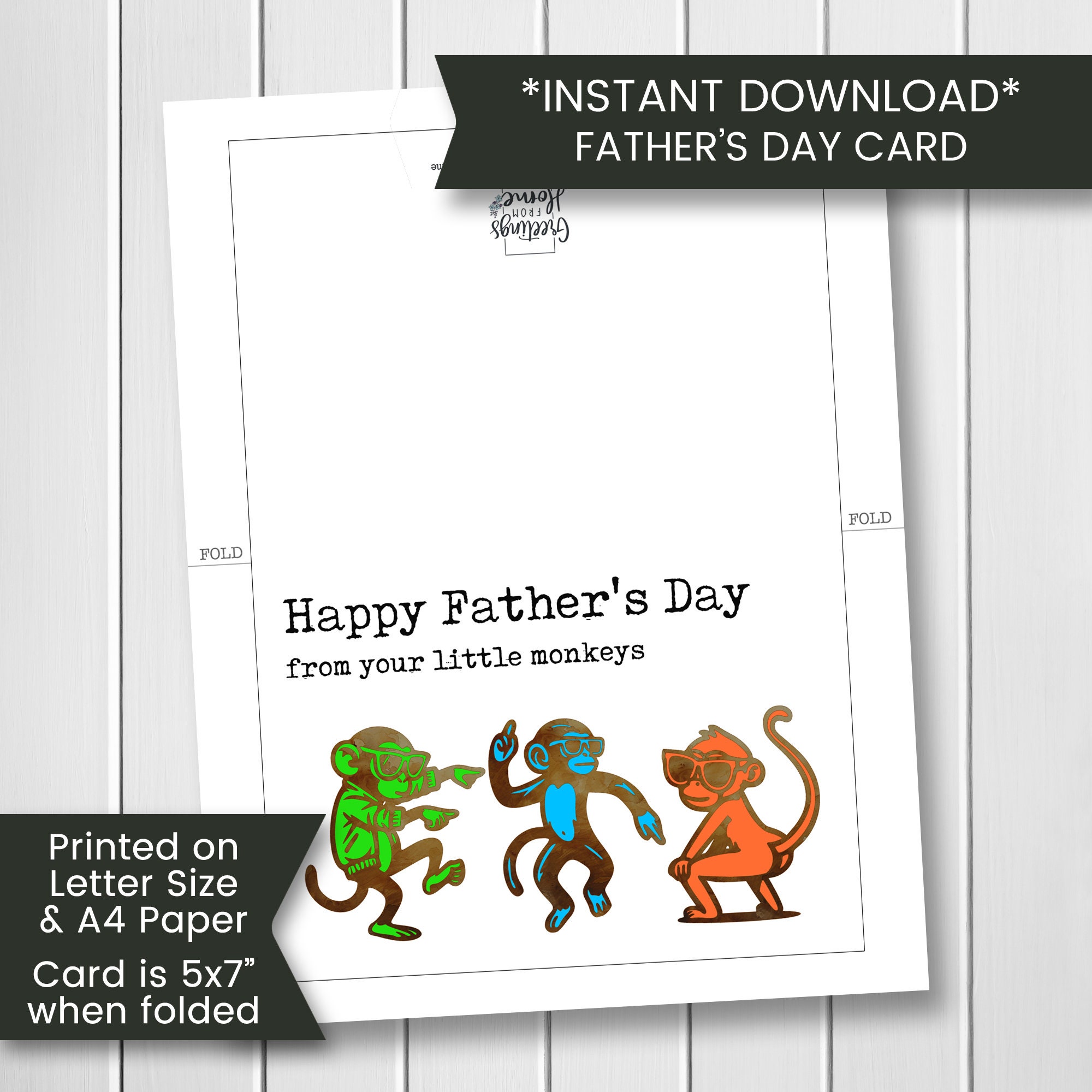 Printable Monkey Fathers Day Card From Children, Funny Father's Day ...