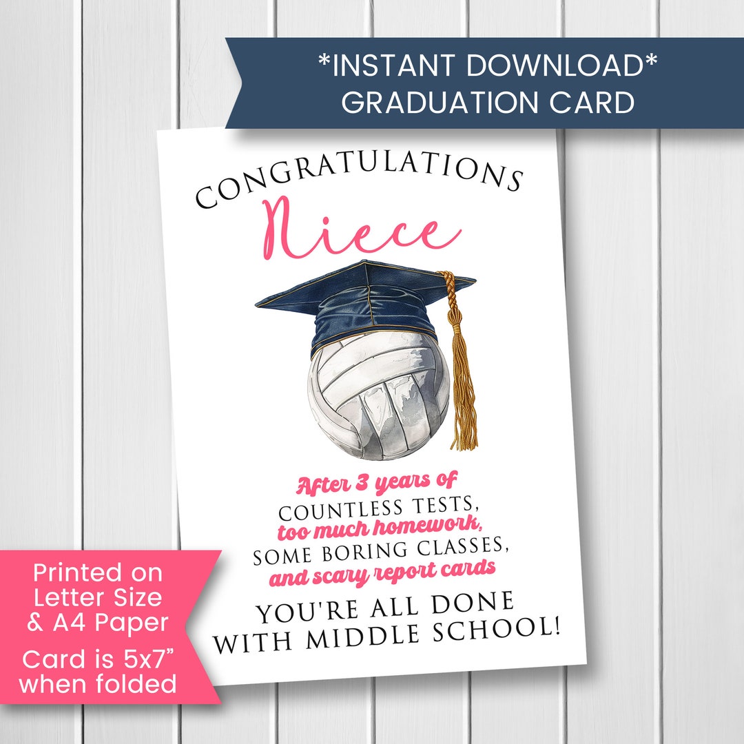 Printable 8th Grade Graduation Card for Niece, Middle School Grad Card ...