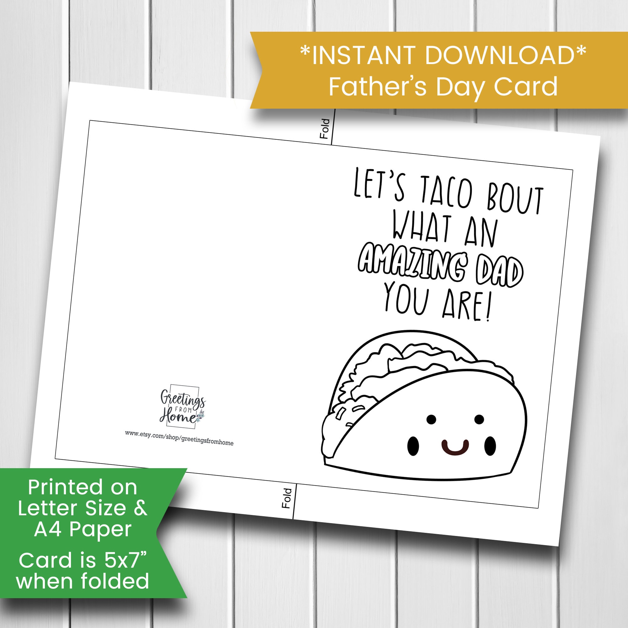 Taco Father's Day Card Printable, Cute Birthday Card, Coloring Fathers ...