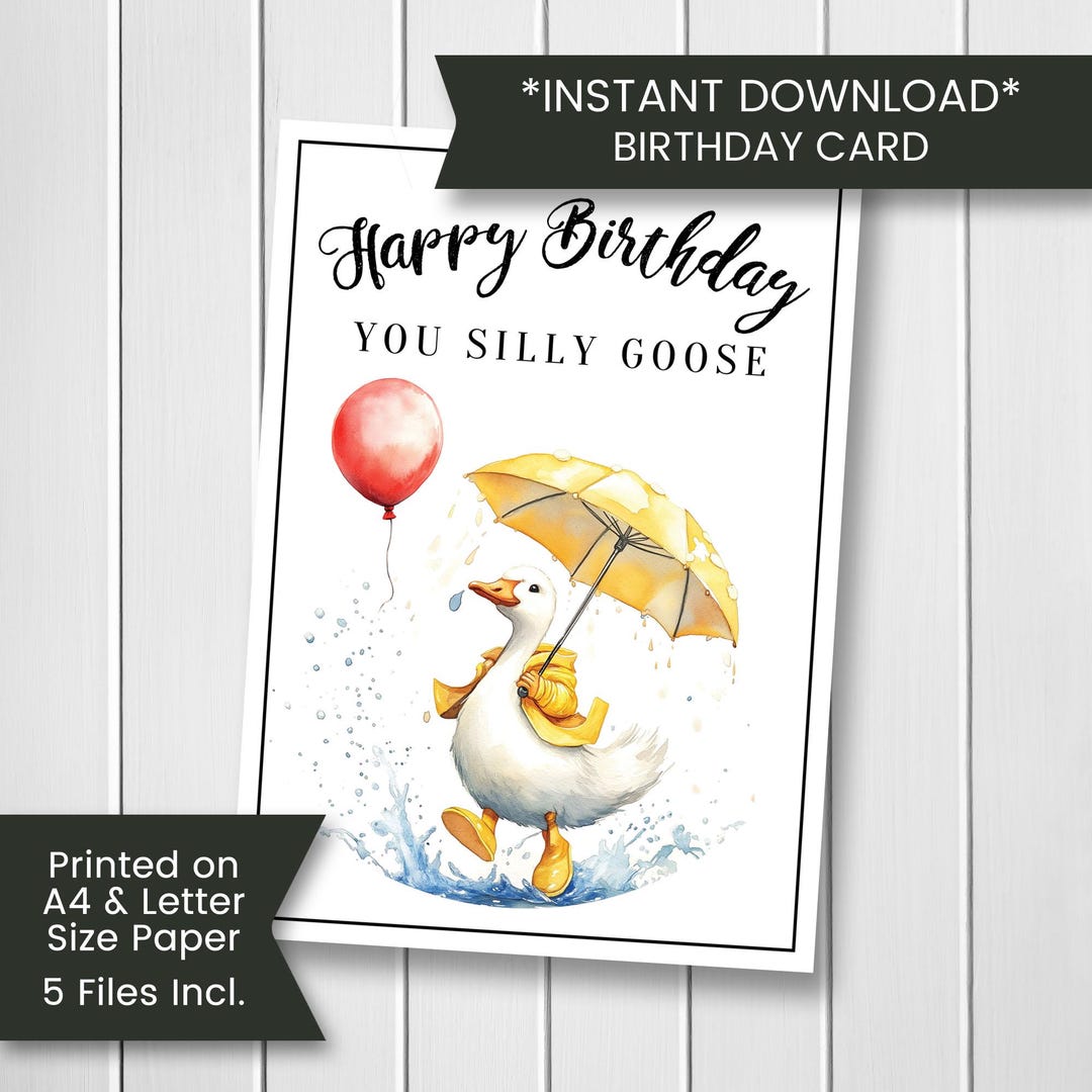 Silly Goose Birthday Card for Friend, Printable Goose Birthday Card for ...