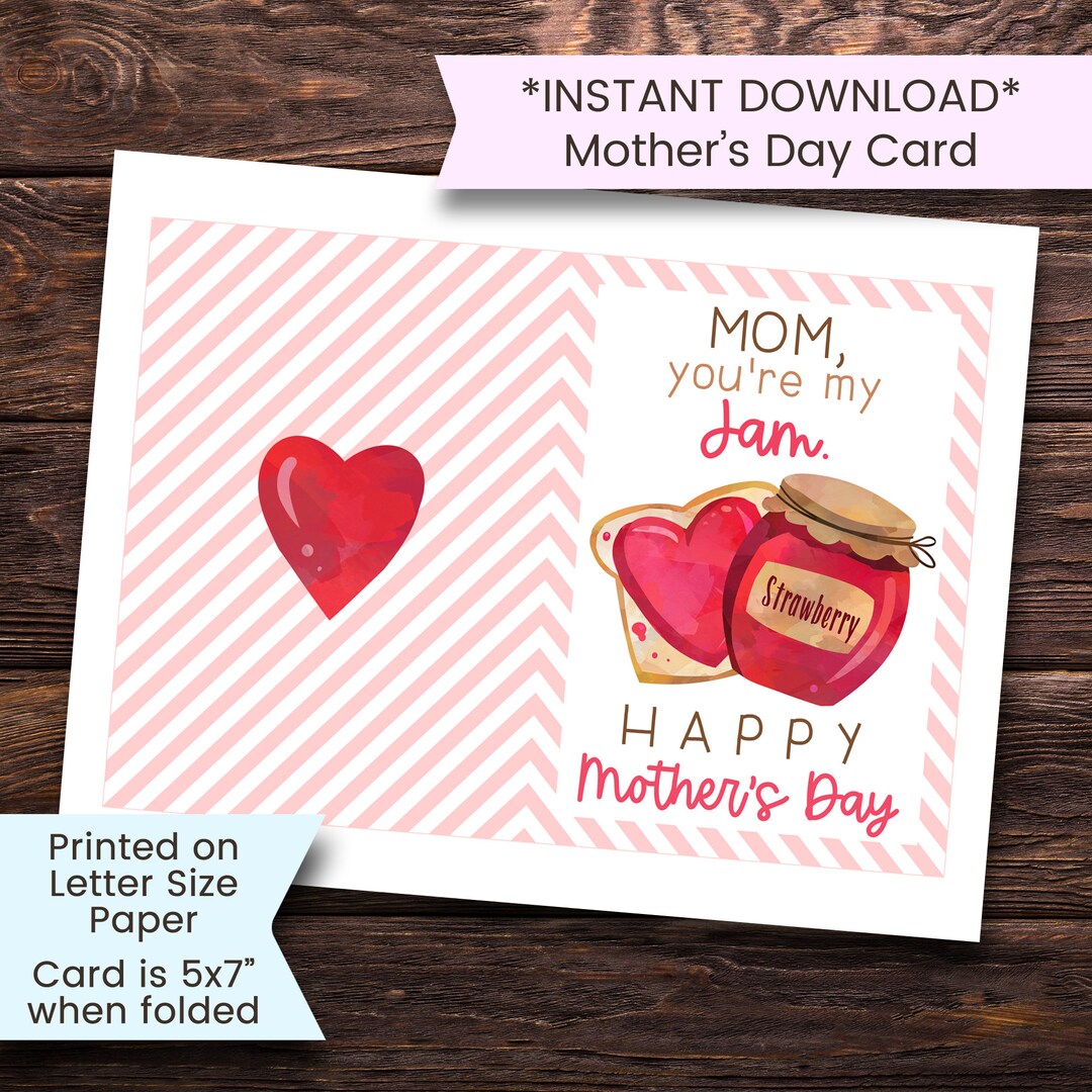 Printable Mother's Day Card, Jam Mother's Day Card, Mother's Day Card ...