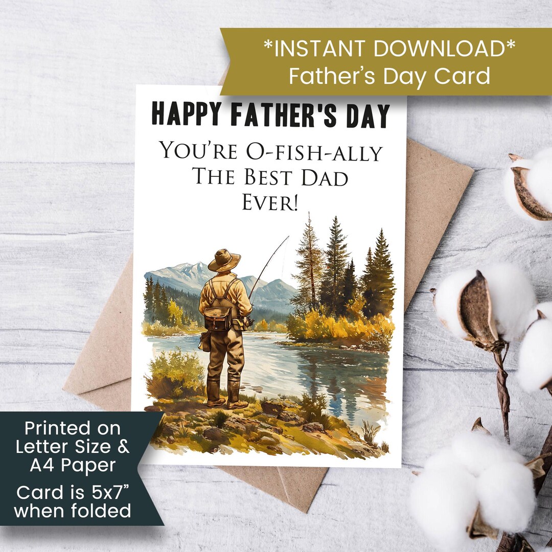 Fishing Father's Day Card Printable, Fathers Day Card for Dad, Happy ...