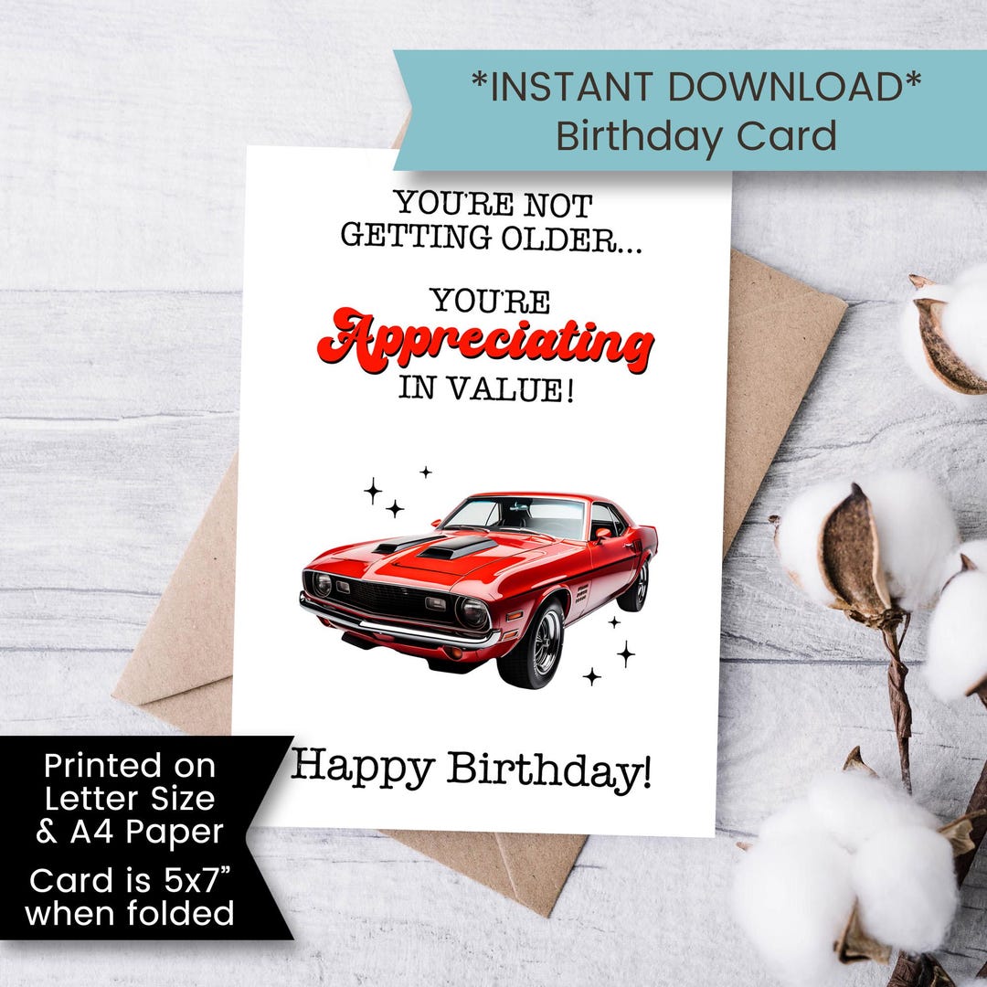 Classic Car Birthday Card, Printable Car Birthday Card for Dad, Hot Rod ...