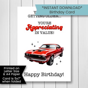 Classic Car Birthday Card, Printable Car Birthday Card for Dad, Hot Rod ...
