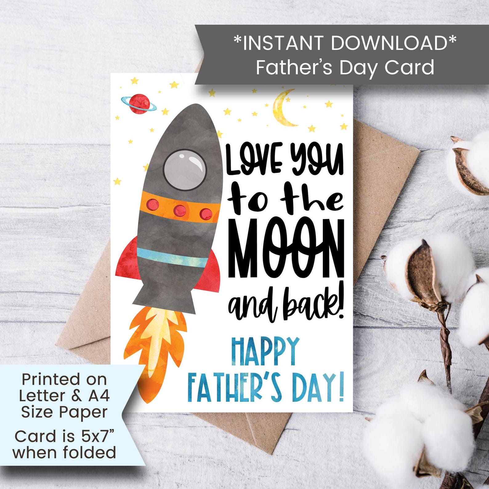 Printable Father's Day Card, Space Fathers Day Card, Love You to the ...