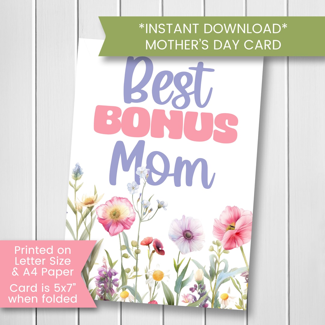 Printable Mother's Day Card for Step Mom, Best Bonus Mom Mother's Day ...