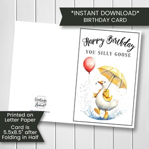 Silly Goose Birthday Card for Friend, Printable Goose Birthday Card for ...
