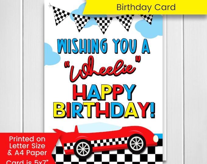 Race Car Card, Printable Race Car Birthday Card for Son, Race Car ...