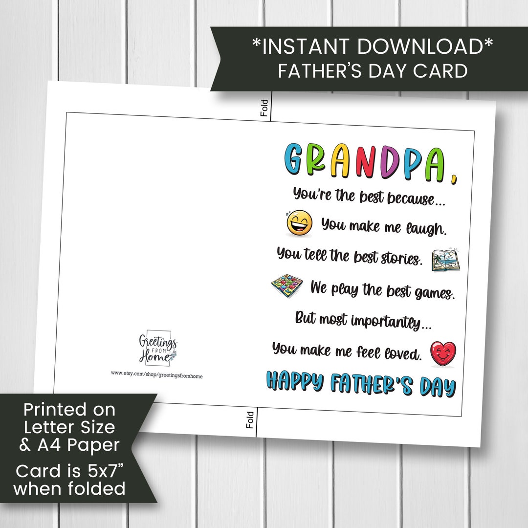 Grandpa Father's Day Card Printable, Fathers Day Card for Grandpa, Card ...
