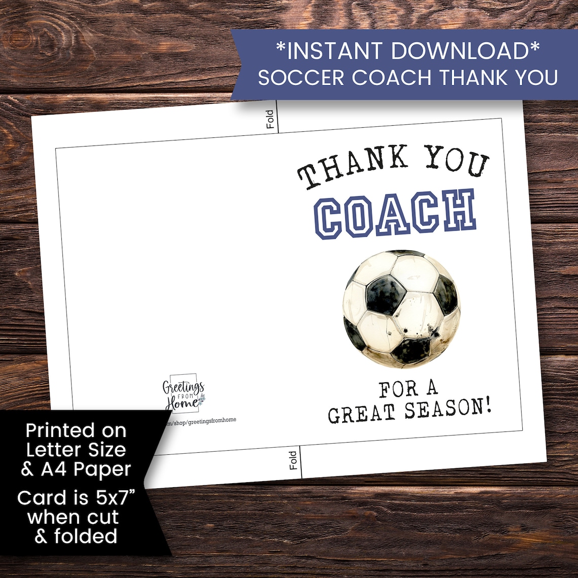 Printable Soccer Coach Thank You Card, Thank You for Soccer Coach ...