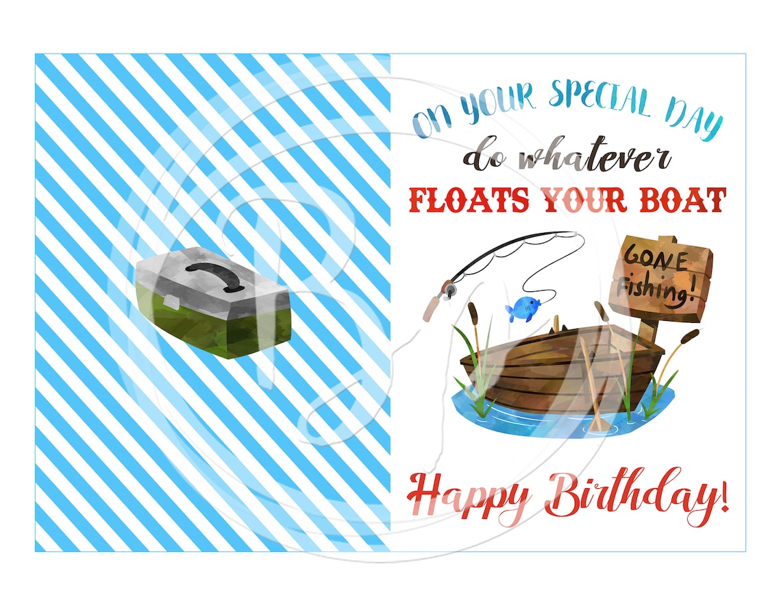 Fishing Birthday Card Printable Fishing Birthday Card Gone - Etsy
