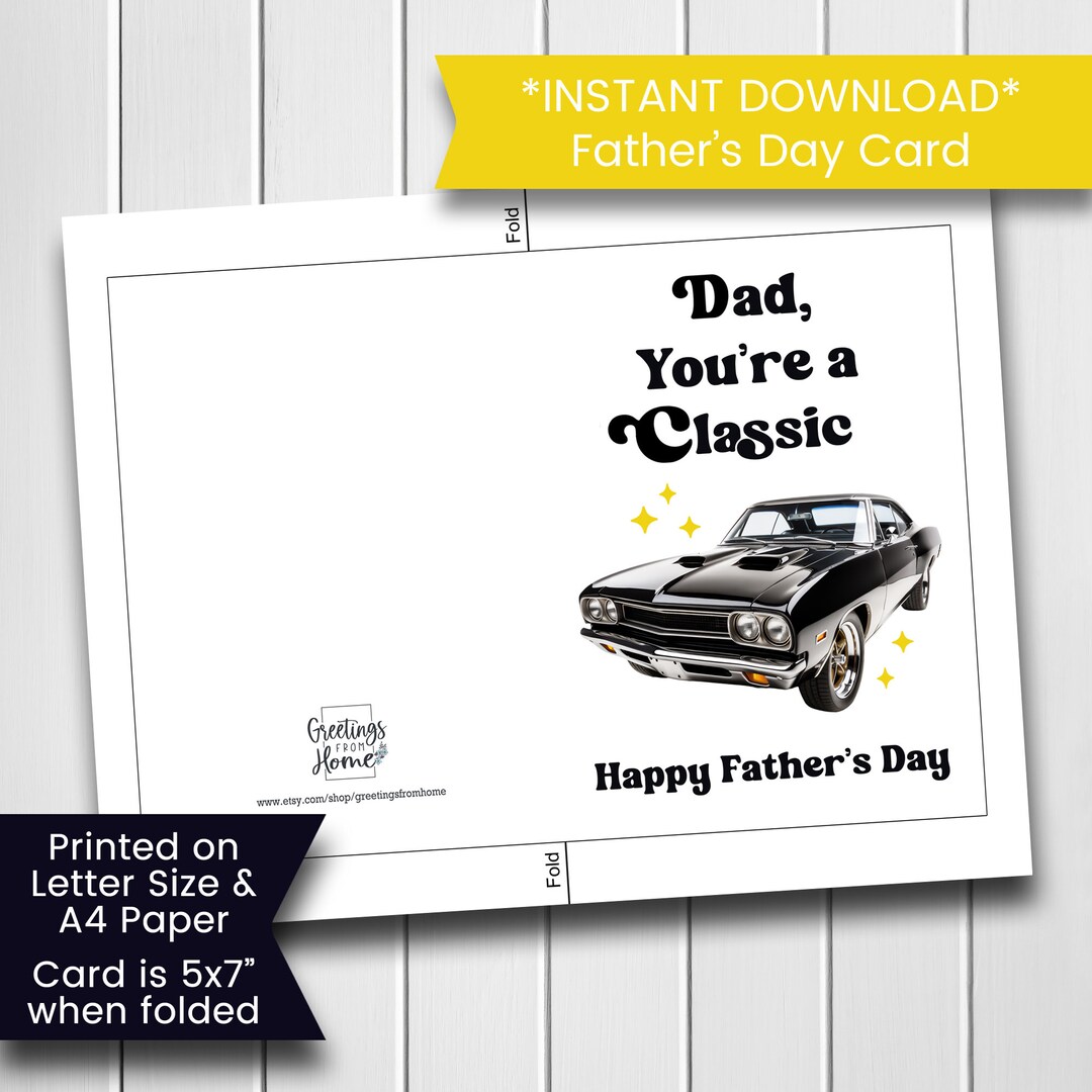 Classic Car Father's Day Card for Dad, Printable Fathers Day Card ...