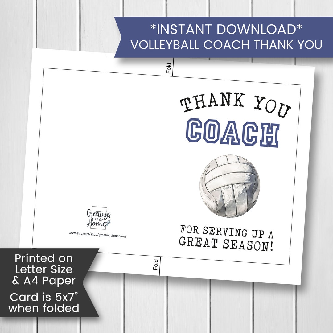 Printable Volleyball Coach Thank You Card for Him, Thank You for ...