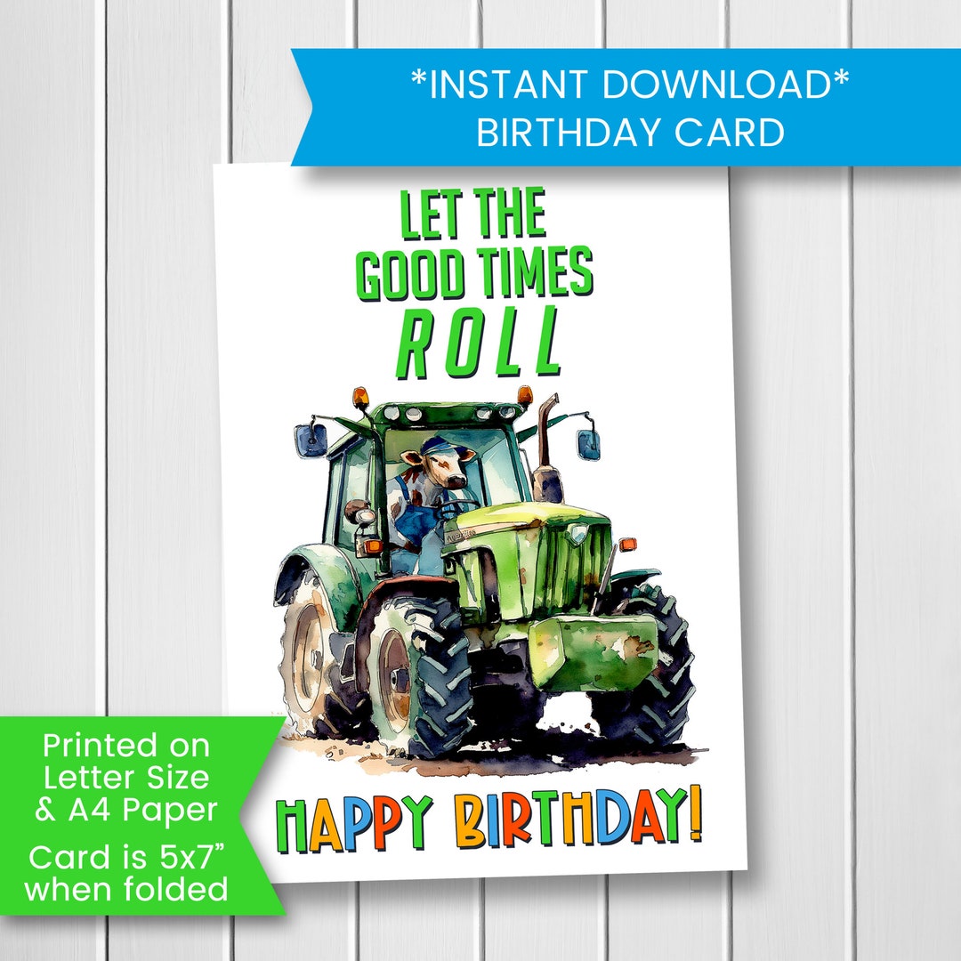 Printable Tractor Birthday Card for Him, Funny Birthday Card With ...