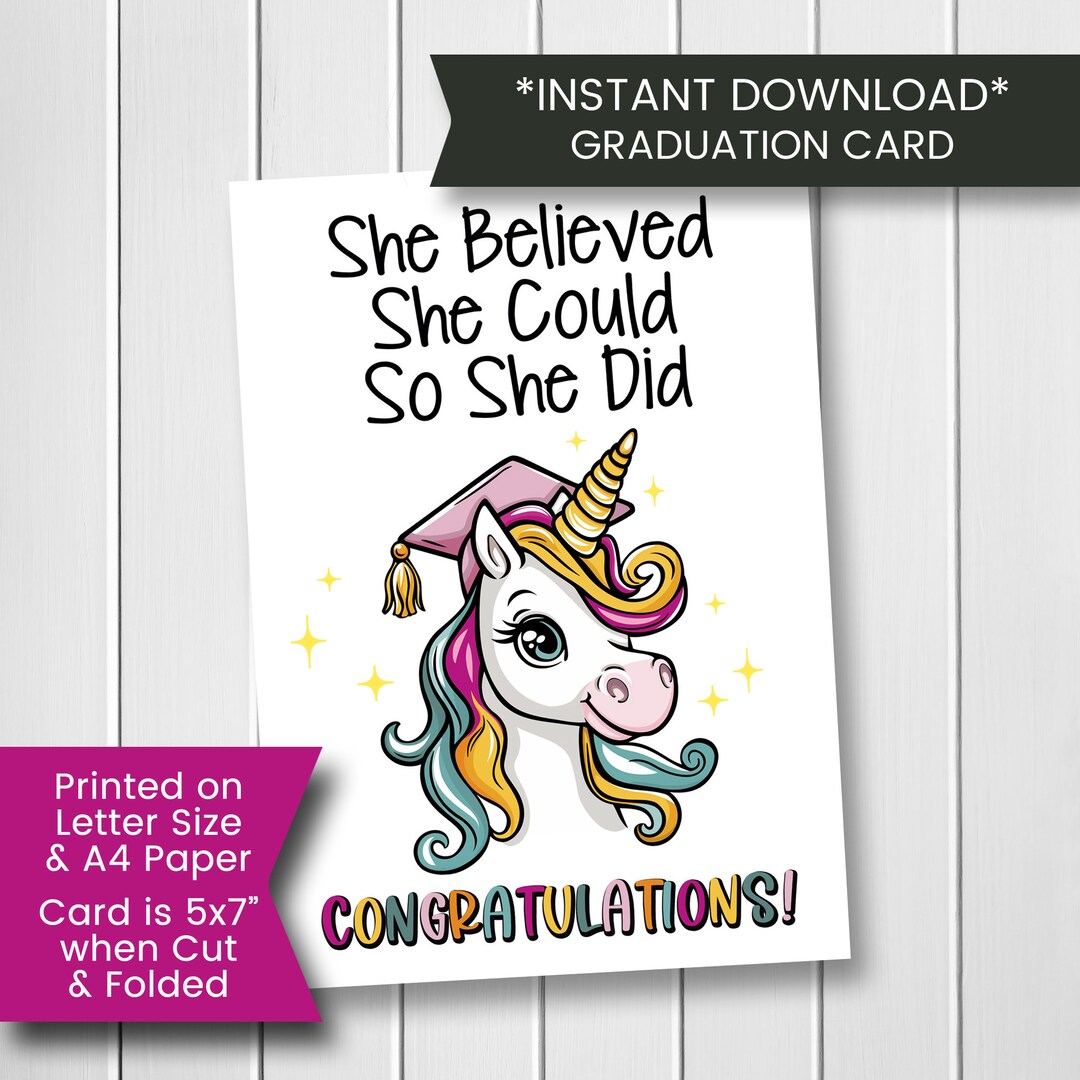 Printable Unicorn Graduation Card for Daughter, High School Graduation ...