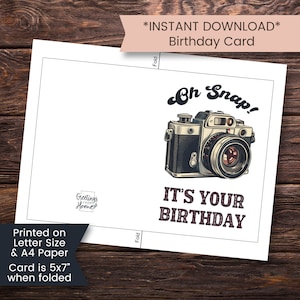 Retro Camera Birthday Card Printable, Oh Snap Birthday Card for ...