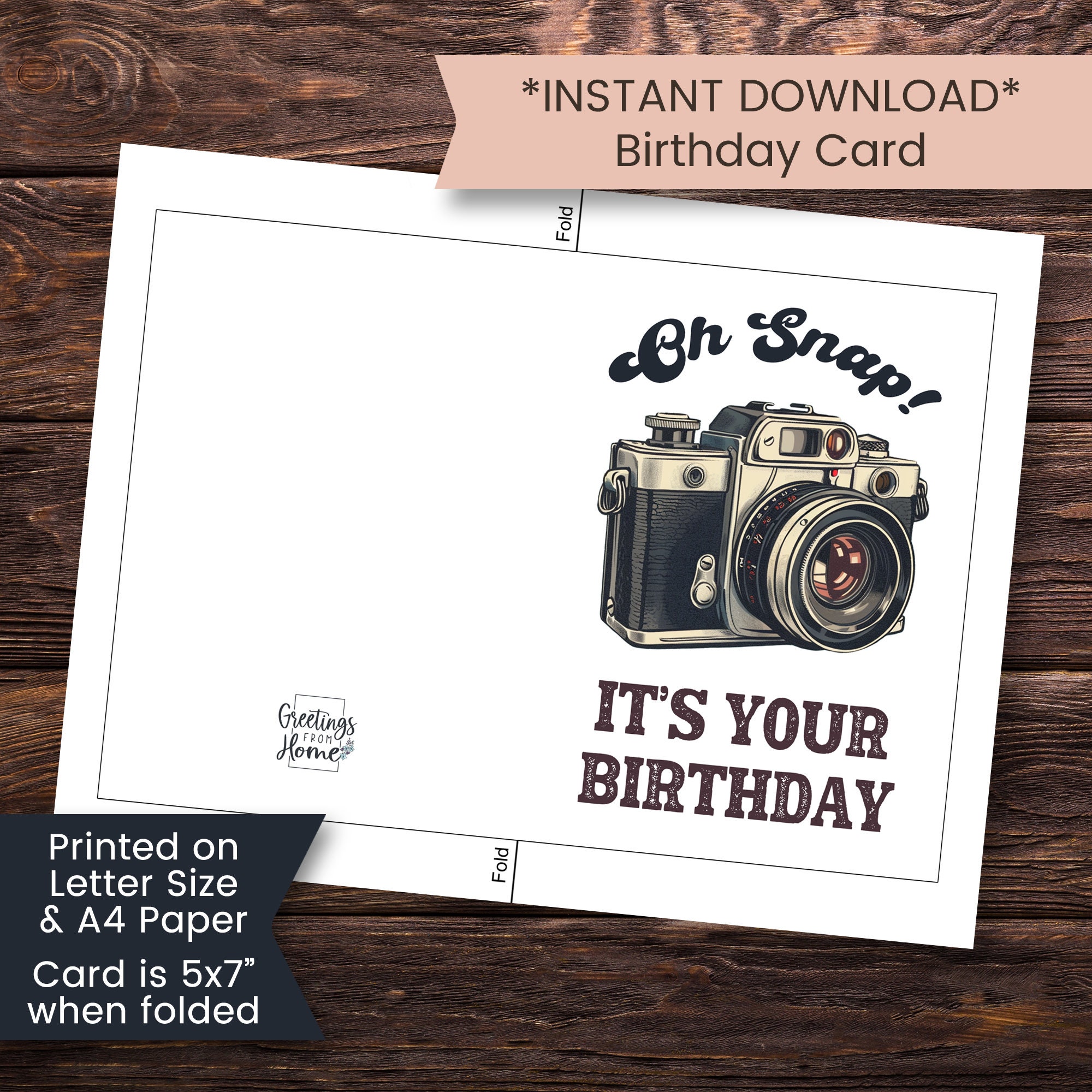 Retro Camera Birthday Card Printable, Oh Snap Birthday Card for ...
