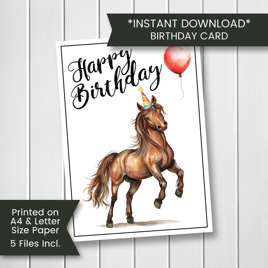 Horse Birthday Card for Friend, Printable Stallion Birthday Card for ...