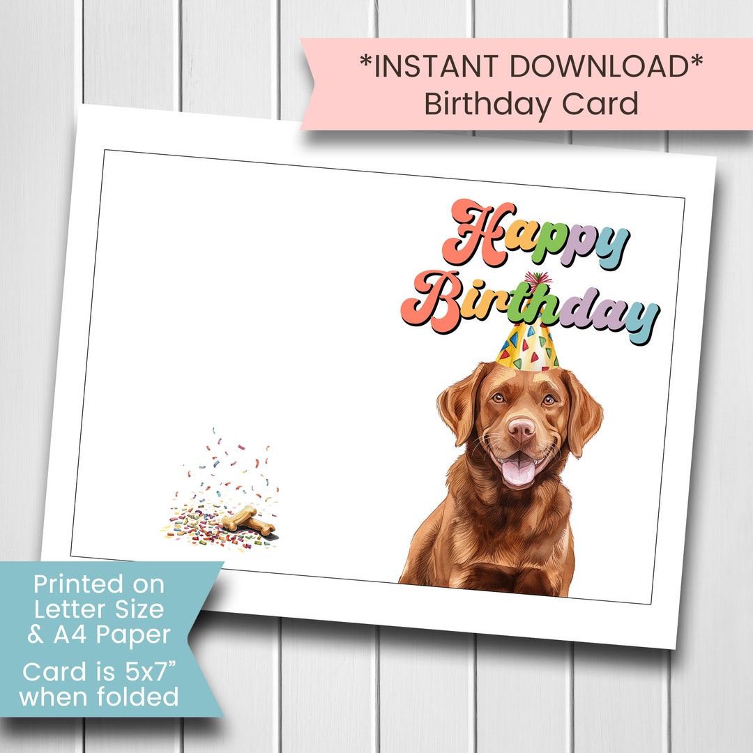 Chocolate Lab Birthday Card, Printable Dog Birthday Card, Retriever ...