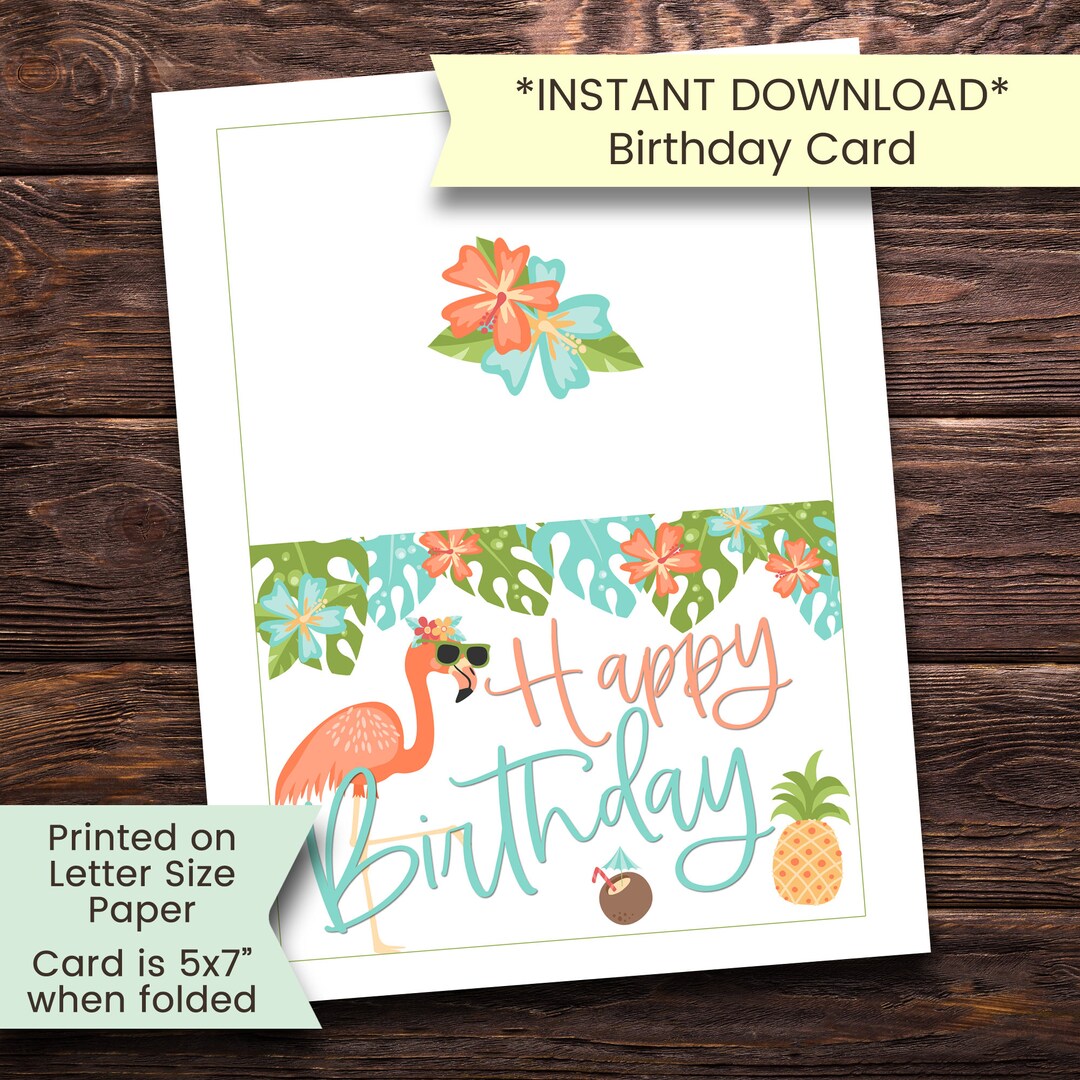 Flamingo Birthday Card Flamingo Card Printable Tropical - Etsy