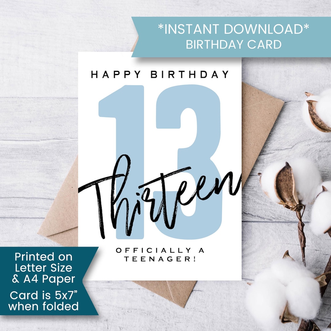 Printable Funny 13th Birthday Card for Son, Officially a Teenager ...