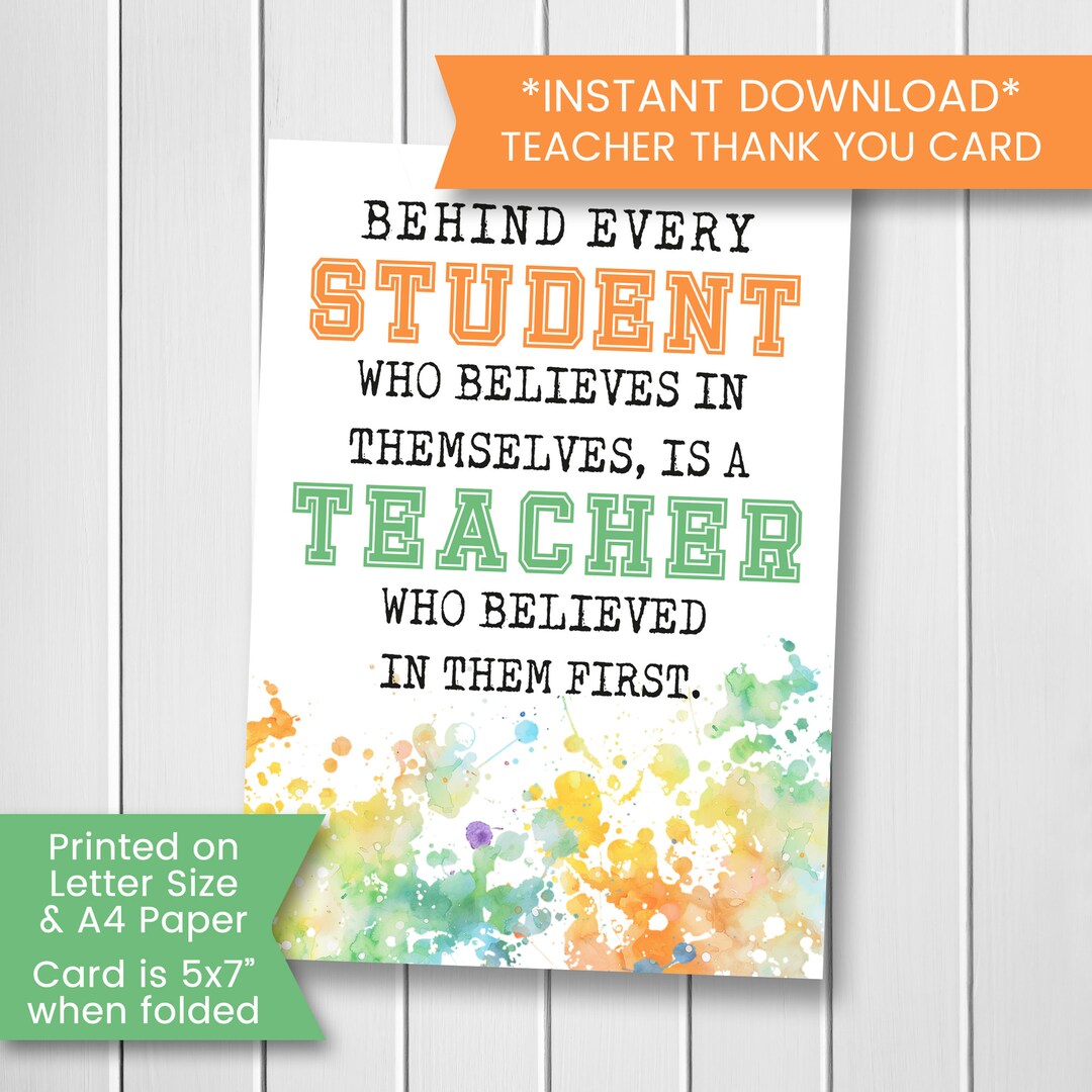 Thank You Card for Teacher Printable, Year End Card, Thank You Card for ...