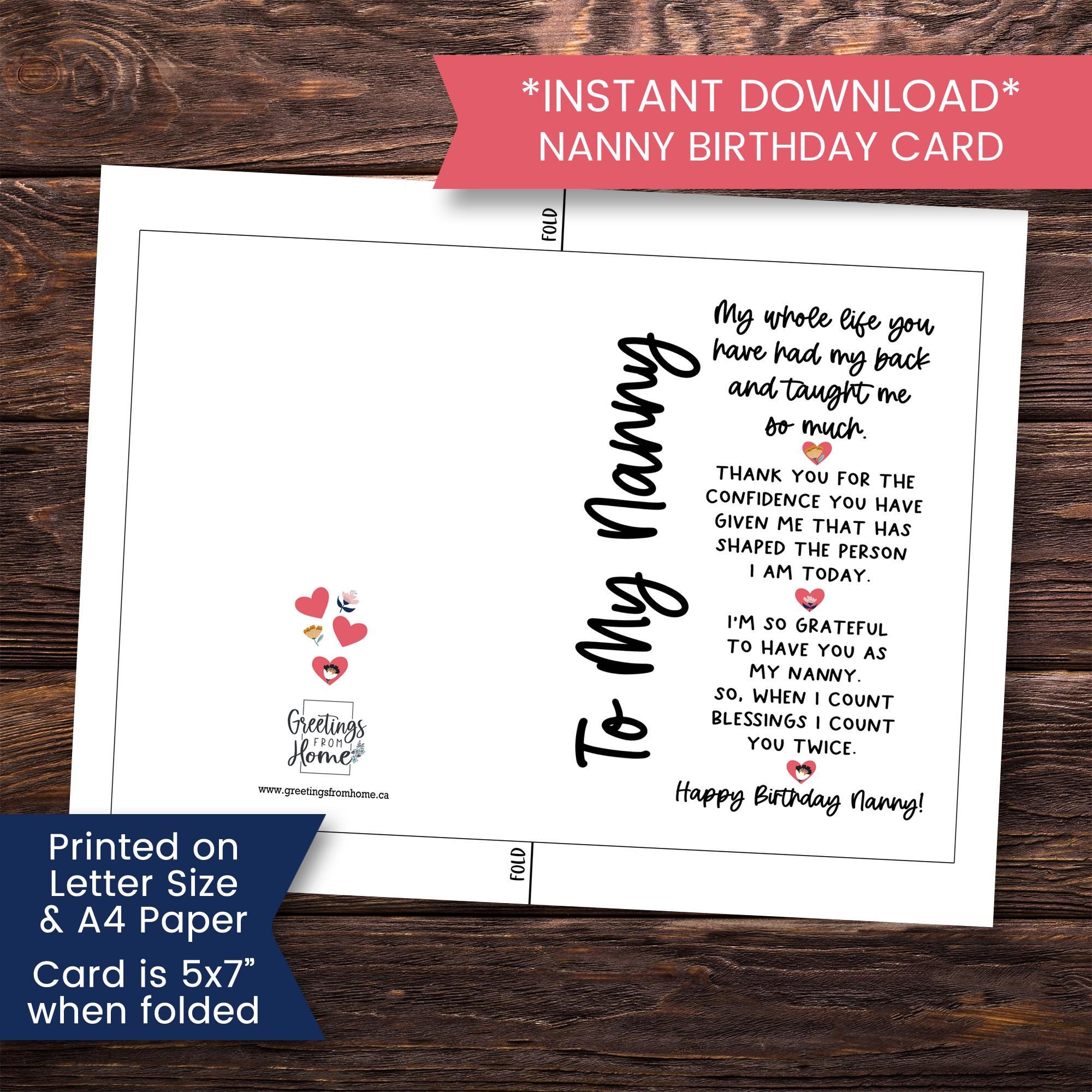 Printable Nanny Birthday Card, Birthday Card for Best Nanny, Nanny Card ...