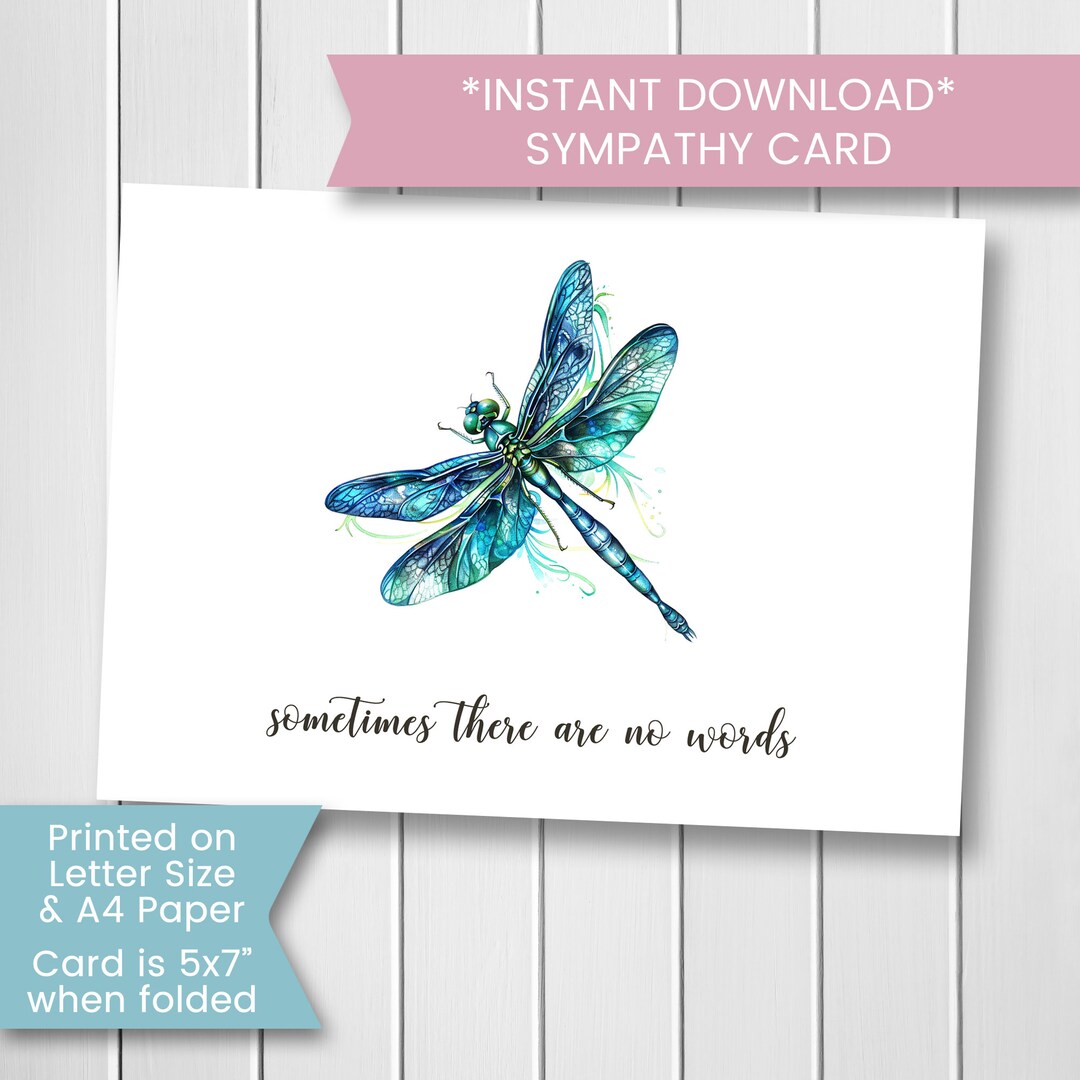 Printable Dragonfly Sympathy Card for Friend, Condolence Grieving Card ...