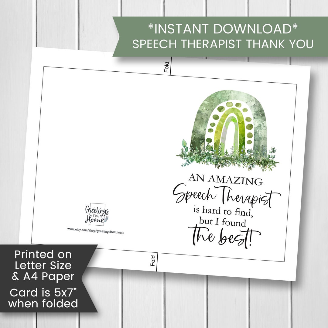 Printable Speech Therapist Thank You Card for Her, Thank You for ...