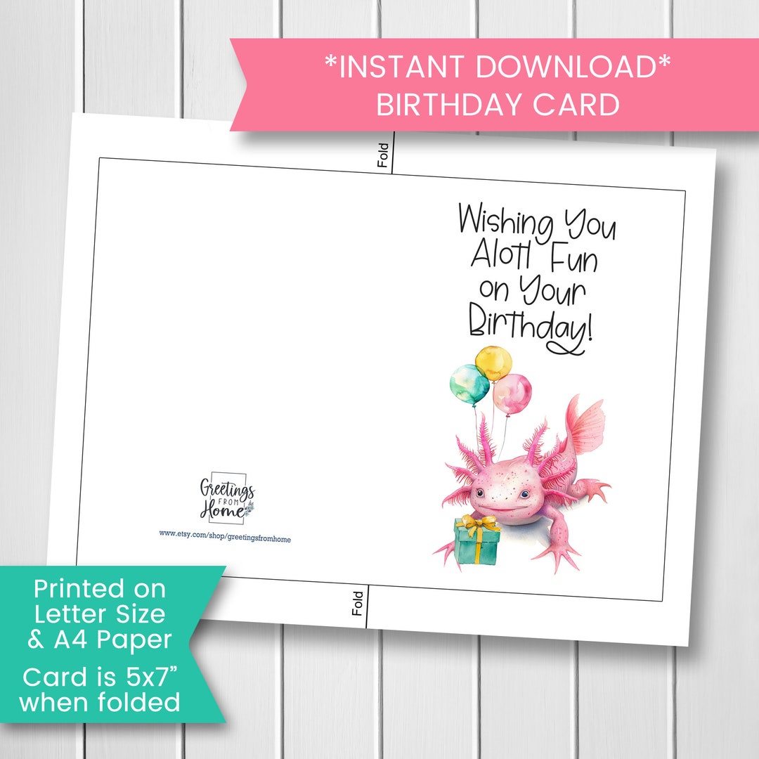 Axolotl Birthday Card for Friend, Printable Axolotl Birthday Card, Pink ...