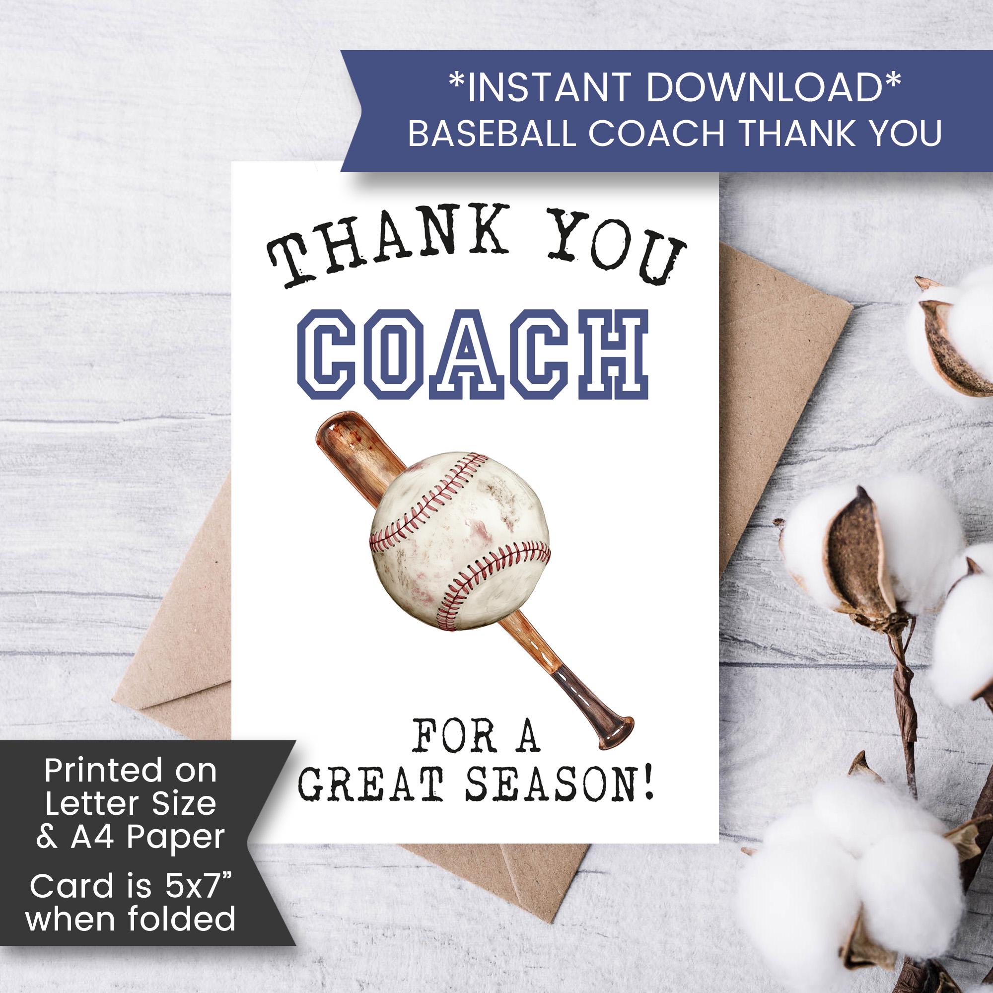 Printable Baseball Coach Thank You Card, Thank You for Baseball Coach ...