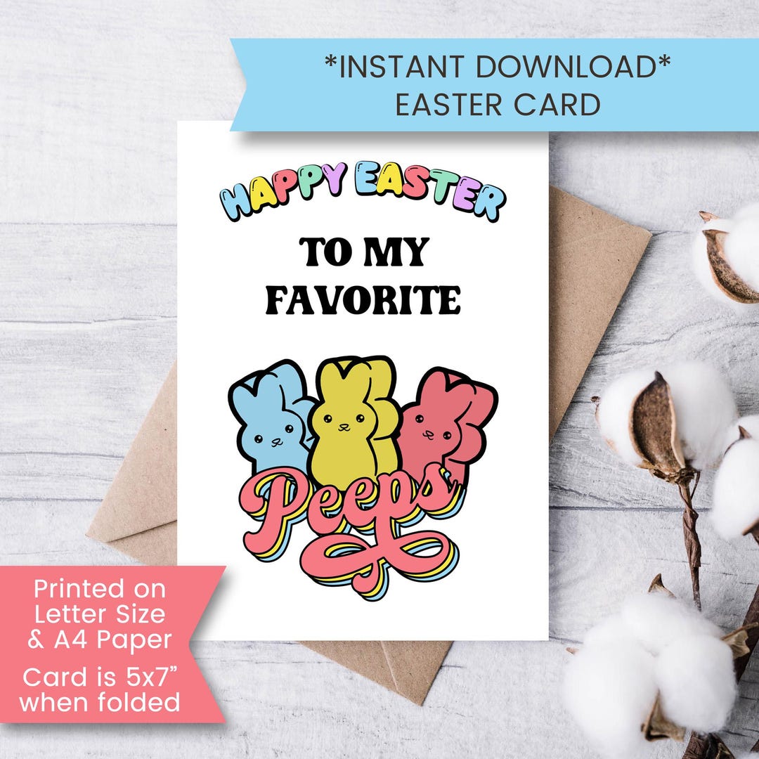 Printable Happy Easter Card for Child, Grandkids, Easter Peeps Card for ...