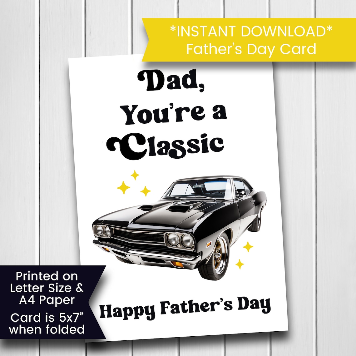 Printable Funny Father's Day Card for Dad, Classic Car Fathers Day Card ...