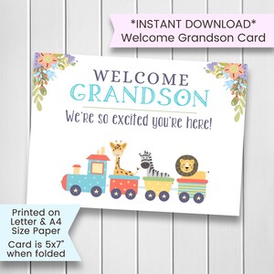 New Baby Boy Card for Grandson Printable, Baby Shower Card Grandson ...