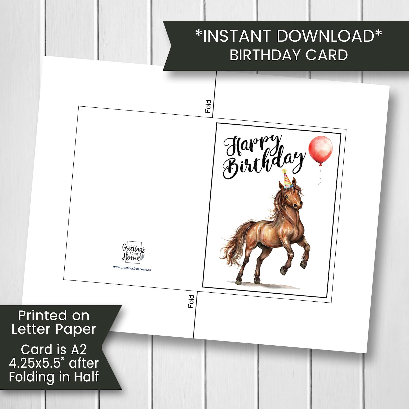 Horse Birthday Card for Friend, Printable Stallion Birthday Card for ...