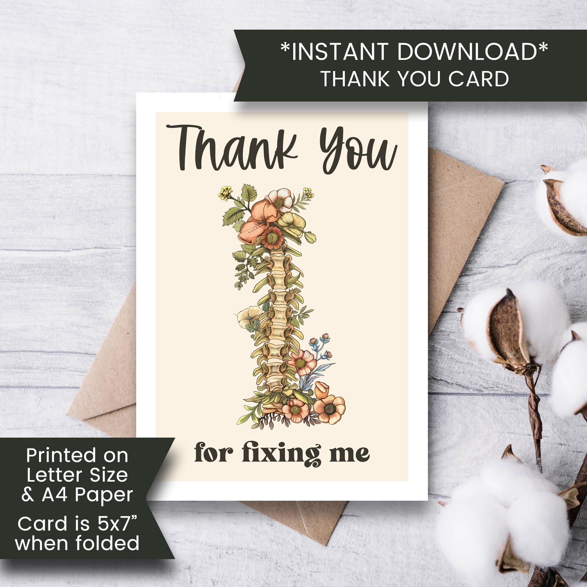 Printable Thank You Card for Chiropractor, Massage Therapist, Chiro ...